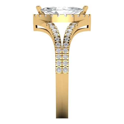Clara Pucci 1.20ct Marquise Cut Solitaire W/Accent Halo Genuine Moissanite Wedding Promise Anniversary Bridal Ring 18K Yellow Gold 9.5