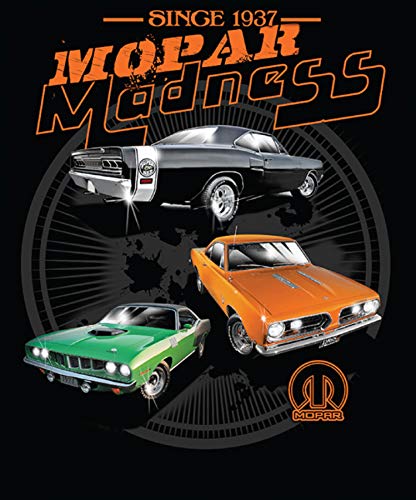 Men's Mopar Maddness T-Shirt Short Sleeve Black Crew Neck Shirt (2X, Black)