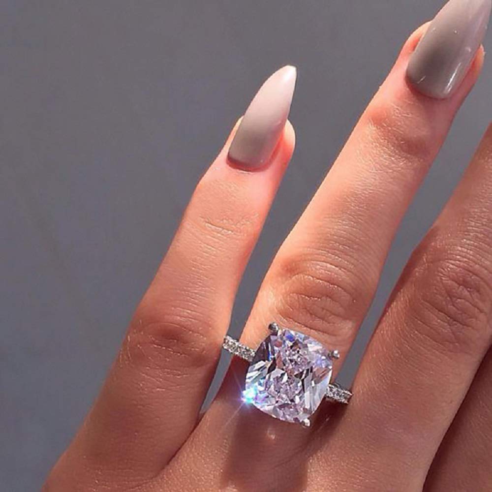 CHWLNJN Fashion Women's Ring S925 Sterling Silver Cubic Zirconia Ring Classic 4 Prong Pillow CZ Diamond Ring Eternal Engagement Wedding Ring (8)