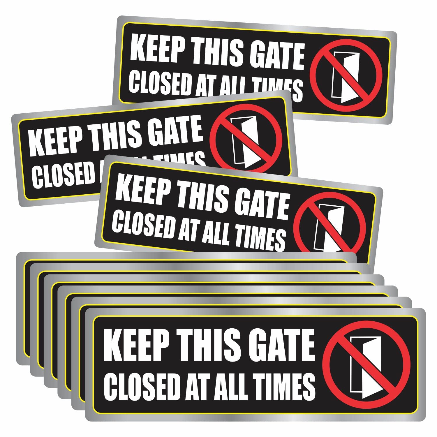 Keep Gate Closed at All Times Sign Sticker - (Pack of 12) 9" x 3" Large Matte Finish Laminated Vinyl Decals Door Warning Labels