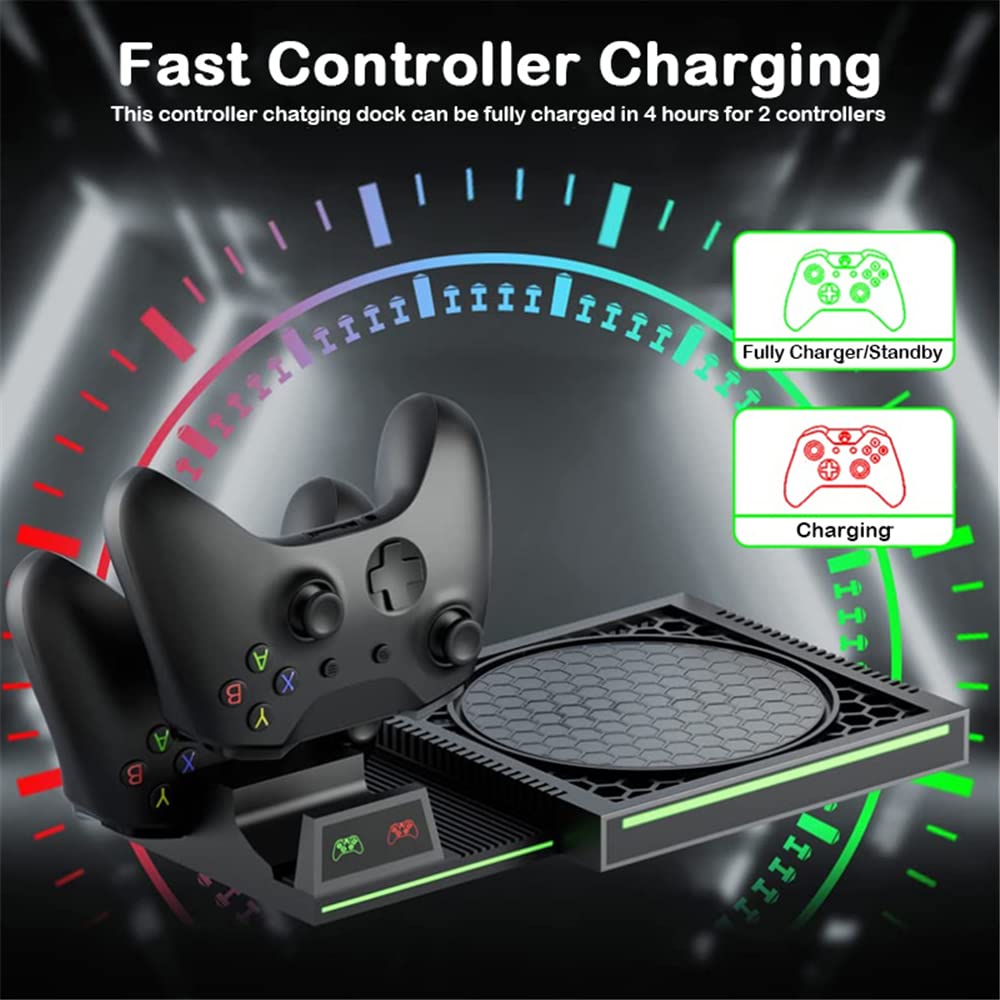 Cooling Base Console for Xbox X Series, Support Vertical Gamepad Dock Charging Games Disc Storage Bracket for XSX Accessories