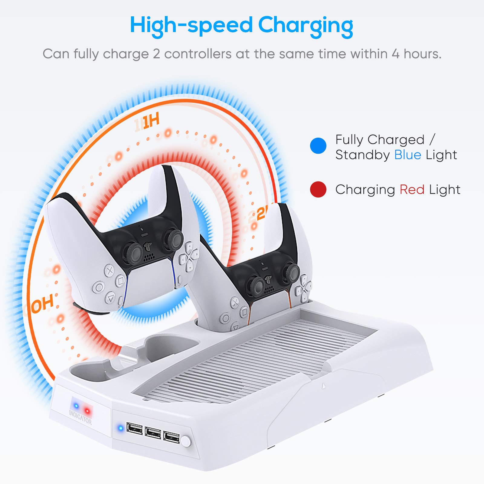 MENEEA Vertical Stand for PS5 Digital Edition/Ultra HD with Dual Controller Charging Station & Suction Cooling Fan & 14 Retractable Game Slots, for PS5 Gaming Accessories for PS5 Console