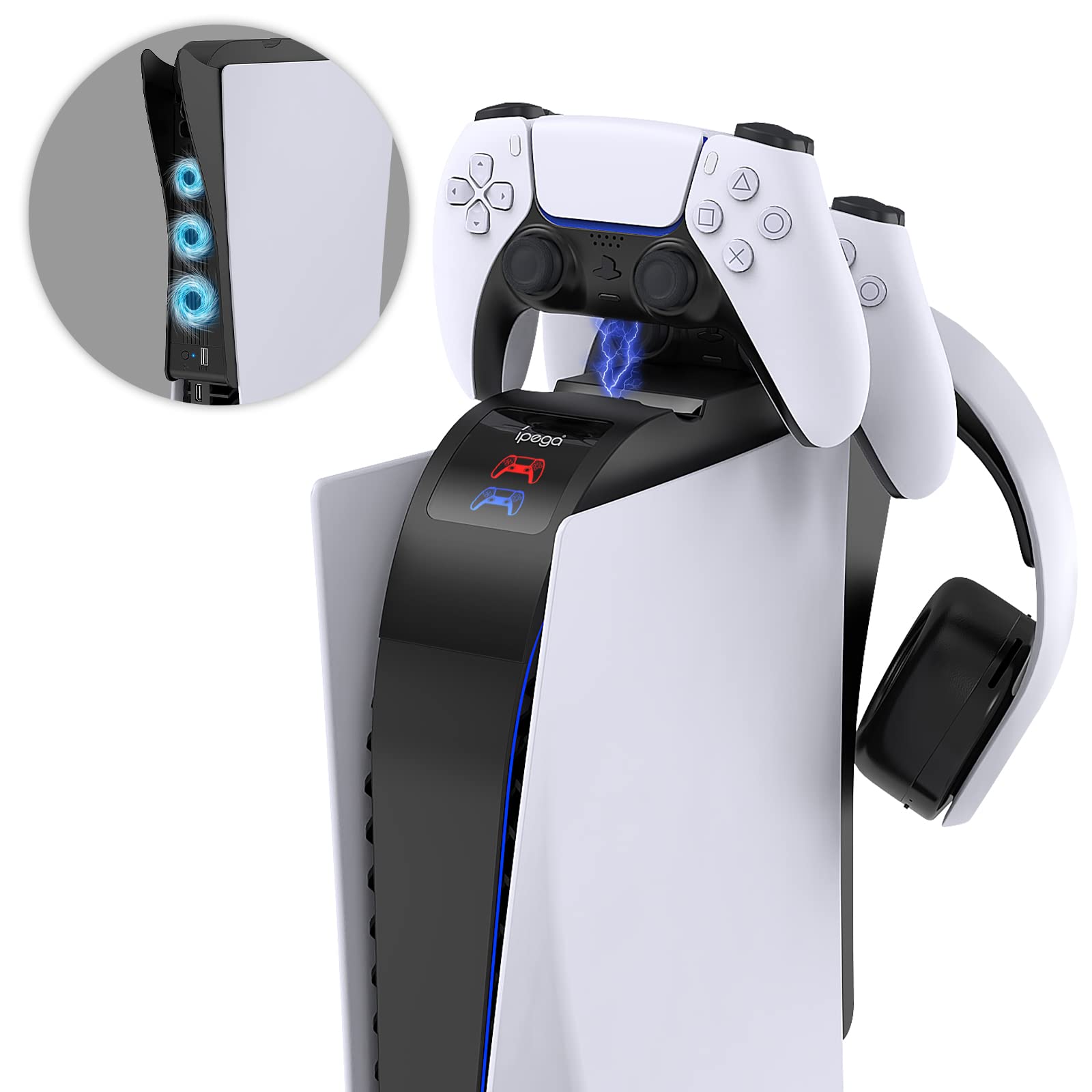 Cooling Fan and Controller Charger Compatible with PS5 DualSense, YUANHOT 2.5H Fast Charging Station and Cooling System Accessories for PS5 Disc and Digital Edition