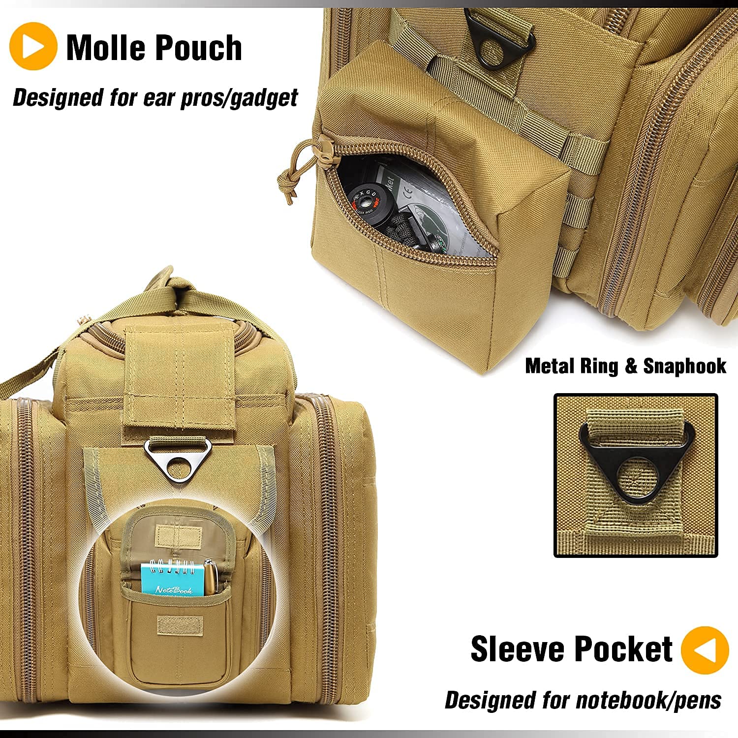 DBTAC Range Bag 2~4 Pistol Medium Size (Tan) + Tactical Lunch Bag (Tan), Durable Material with adjustable shoulder strap, Multi-functional Design