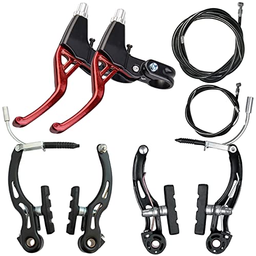 Lomodo 6 Pieces Bicycle Brake Accessories Including 2 Pack Aluminium Alloy Brake Levers (2.2 cm in Diameter) and 2 Pair V Brake Set and 2 Pack Brake Wire for Mountain/Road/MTB Bike(Red)