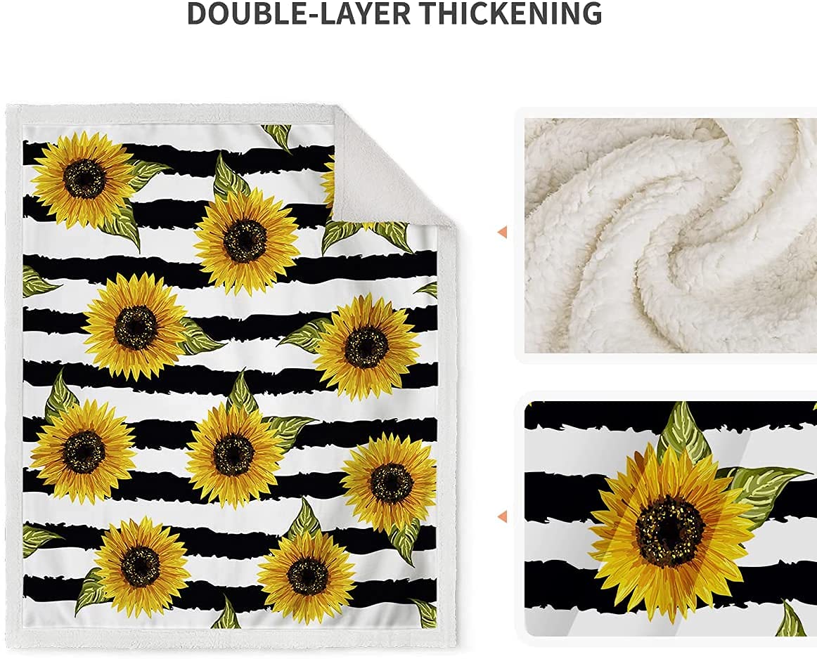 Jekeno Sunflower Sherpa Blanket Print Cozy Lightweight Durable Bed Couch Blanket for Kids Women Gift 50"x60"