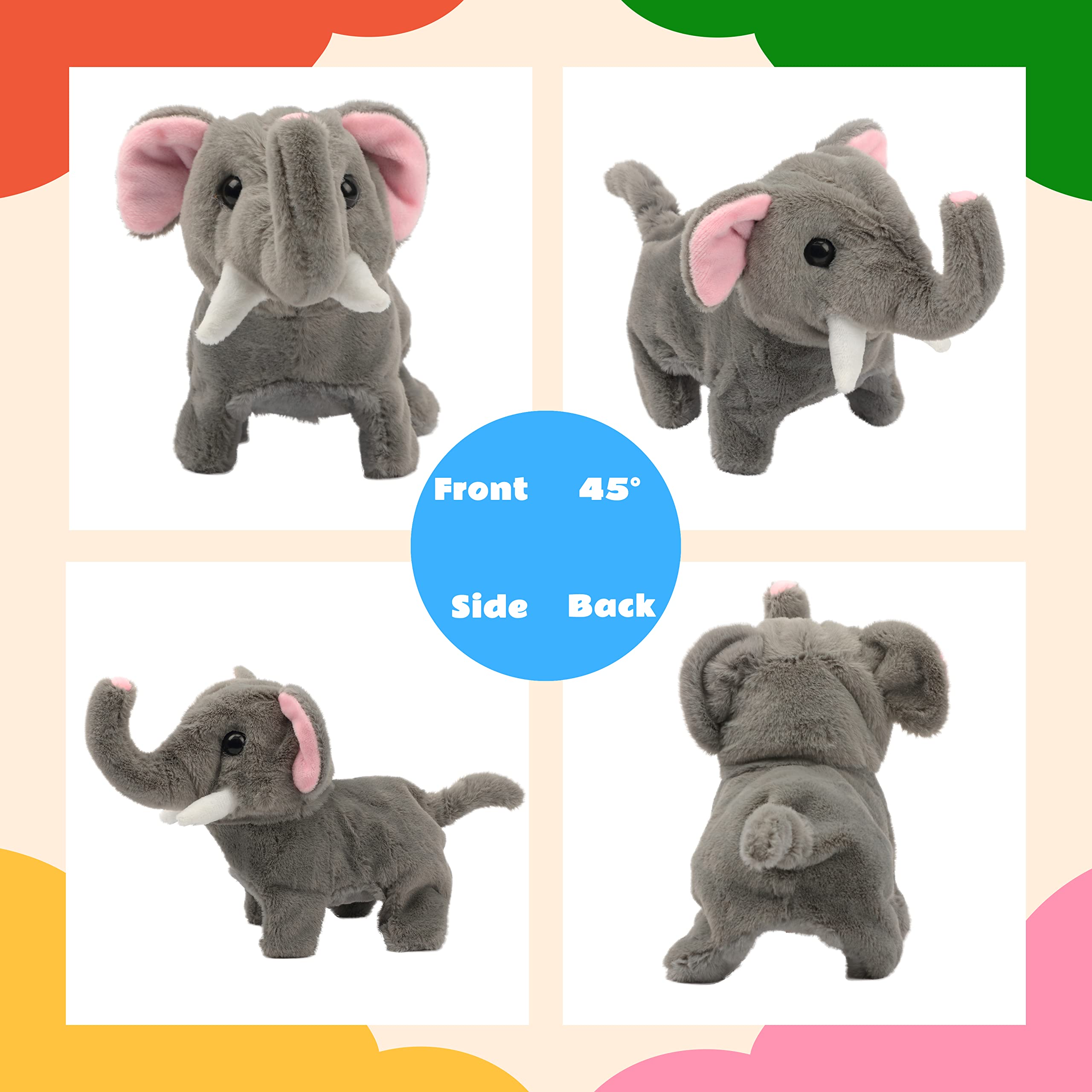 Cuteoy Walking Grey Elephant Stuffed Animal Speaking Roar Plush Electric Interactive Animated Plushies Toy for Girls Boys Birthday