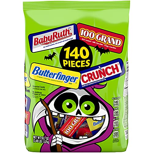 Butterfinger CRUNCH Baby Ruth and 100 Grand Candy Variety Pack Assorted Mini and Fun Size Chocolate Bars Trick or Treat Candy, 0.4 Oz. (Pack of 140)