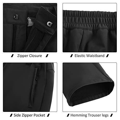 CAMEL Women's Hiking Pants Fleece Lined Insulated Softshell Pants Waterproof for Outdoor Mountain Snow Hunting Trousers (M, Black1)
