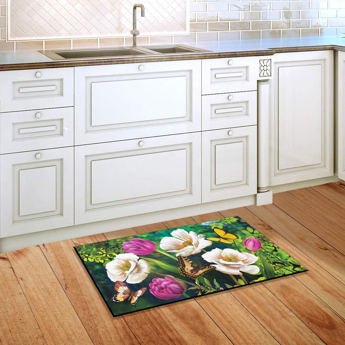 Butterflies and Pansies Spring Doormat Mason Jars Indoor Outdoor 30" x 18"