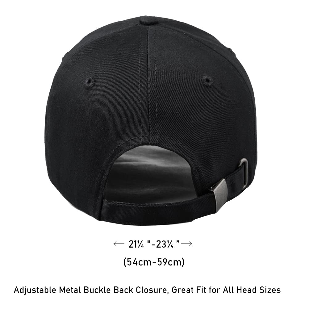 Classic 100% Cotton Structured Baseball Hats Adjustable for Men Women Basic Plain Blank Workout Ball Caps (Black)