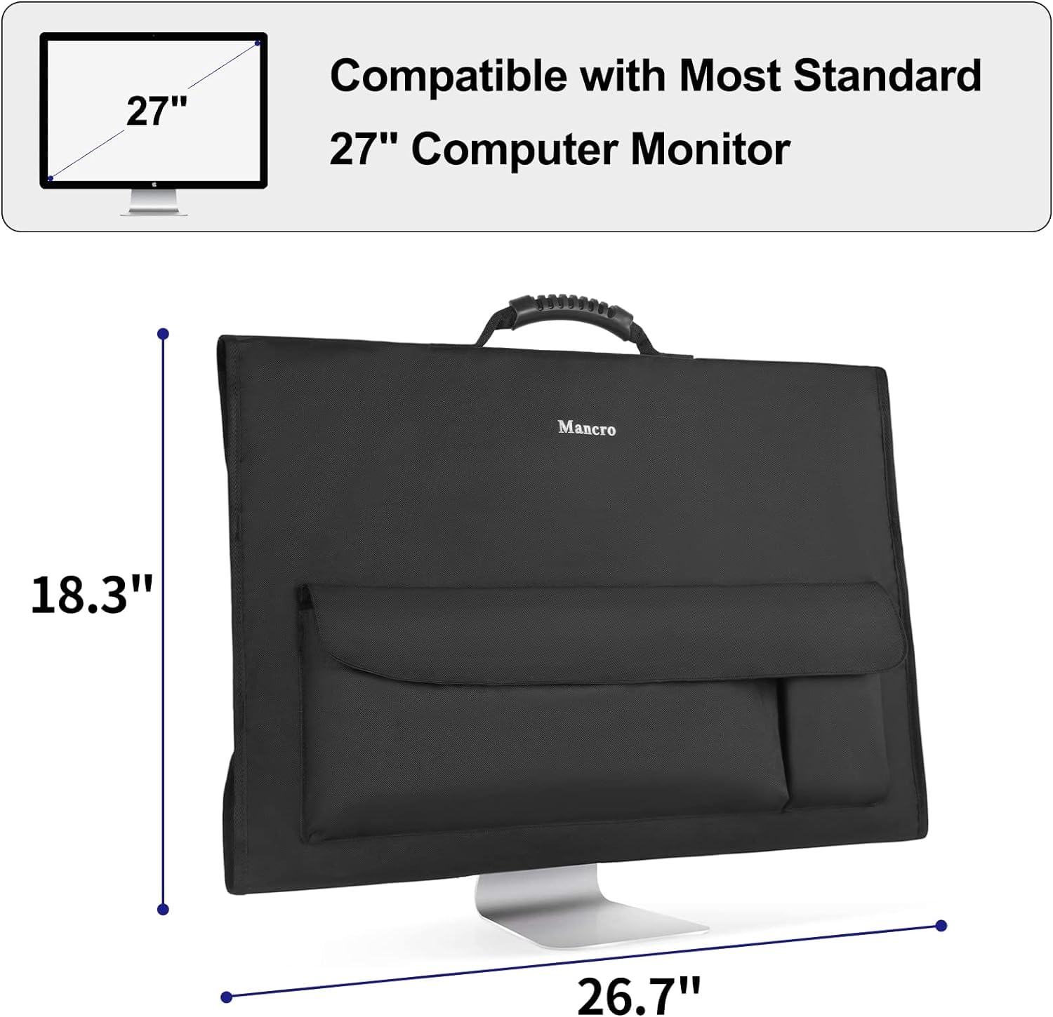 Mancro Monitor Carrying Case Compatible with Apple 27" iMac Desktop Computer, Padded Travel Carrying Bag with Rubber Handle, Pockets for 27" Screen and Accessories, Protective Case Monitor Dust Cover