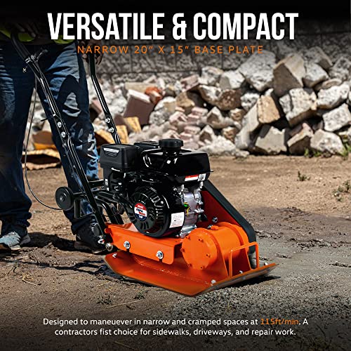 SuperHandy Plate Compactor Rammer 7 HP Gas Engine 4200-Pounds of Compaction Force Rammer Jumping Jack Tamper 20 ร 15 Inch Plate for Paving Landscapes Sidewalks Patios EPA/CARB Compliant