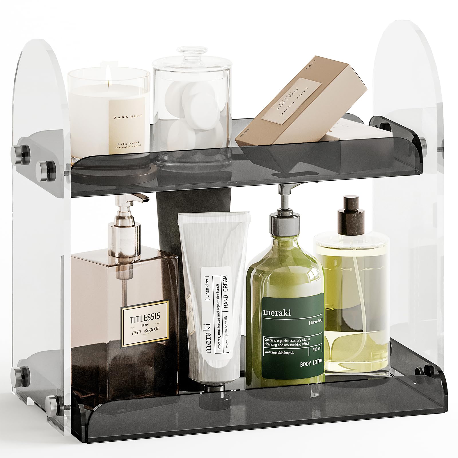 Fixwal Bathroom Counter Organizer, 2 Tier Bathroom Organizer Countertop Acrylic Skincare Organizers, Countertop Organizer for Perfume Display, Vanity, Kitchen Spice(Clear)