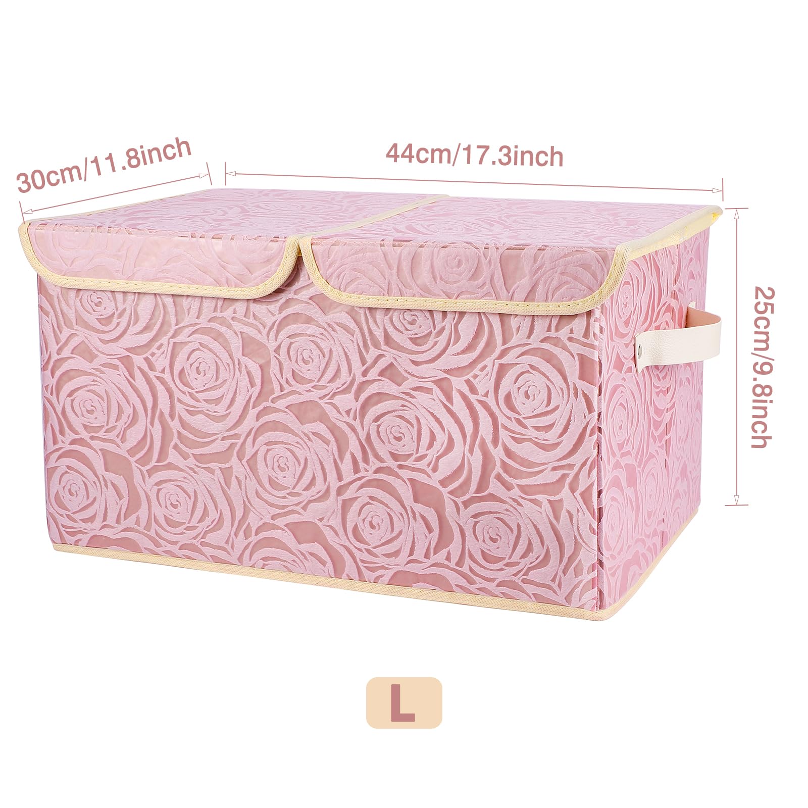 Fassave Foldable Storage Bins with Lids, 2 Packs Fabric Storage Container Basket Cube with Handles for Office, Bedroom, Closet (Large-2 Pack, Light Pink Pattern-2 Lid)