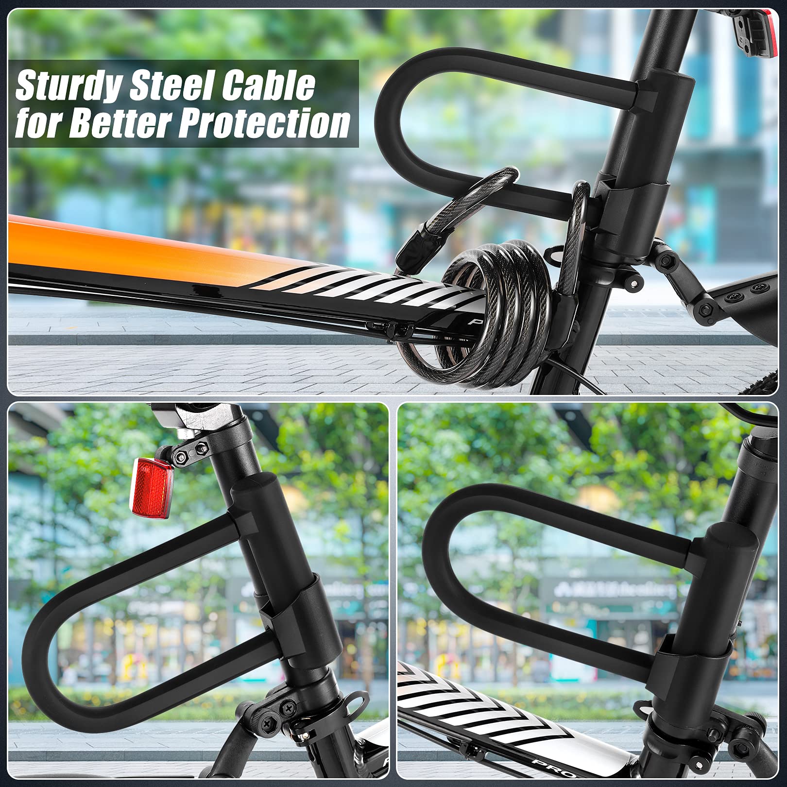 BIKFUN Bike Locks - Heavy Duty U Lock Set with 5 Feet Security Steel Cable & Mounting Bracket Anti Theft Bicycle Secure Lock