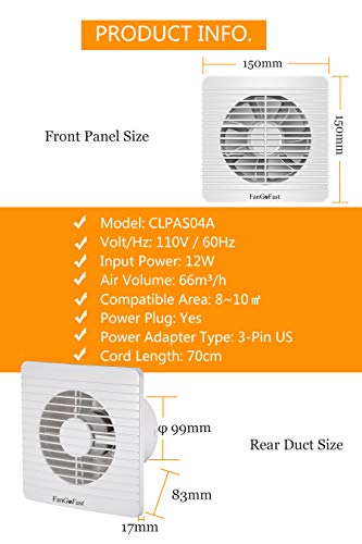 FanGoFast 4 Inch Exhaust Fan Ventilation Extractor with Anti-backflow Ventilation Fan,12W Powerful Kitchen Extractor Fan,Window and Wall Mount Vent Fans, For Kitchen Bathroom Greenhouse Garage