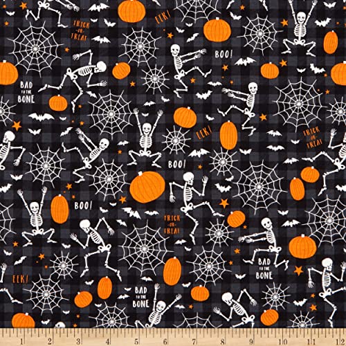 Riley Blake Glow in The Dark Bad to The Bone Main Black, Fabric by The Yard
