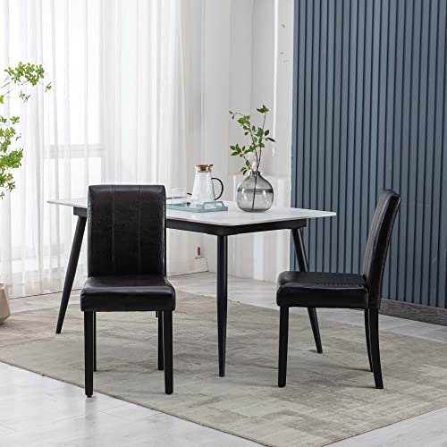 FUNESI PU Leather Upholstered Dining Chair, Armless Parsons Chair with Black Solid Wood Legs Set of 2(Black