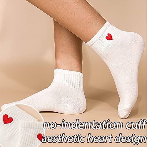 CHUNFO Cute Heart White Red Crew Women Socks Frilly Fun Bear Pattern Long Ankle Novelty Aesthetic Girls Sock 4 & More Pairs (5Pairs β Heart Pattern 03)