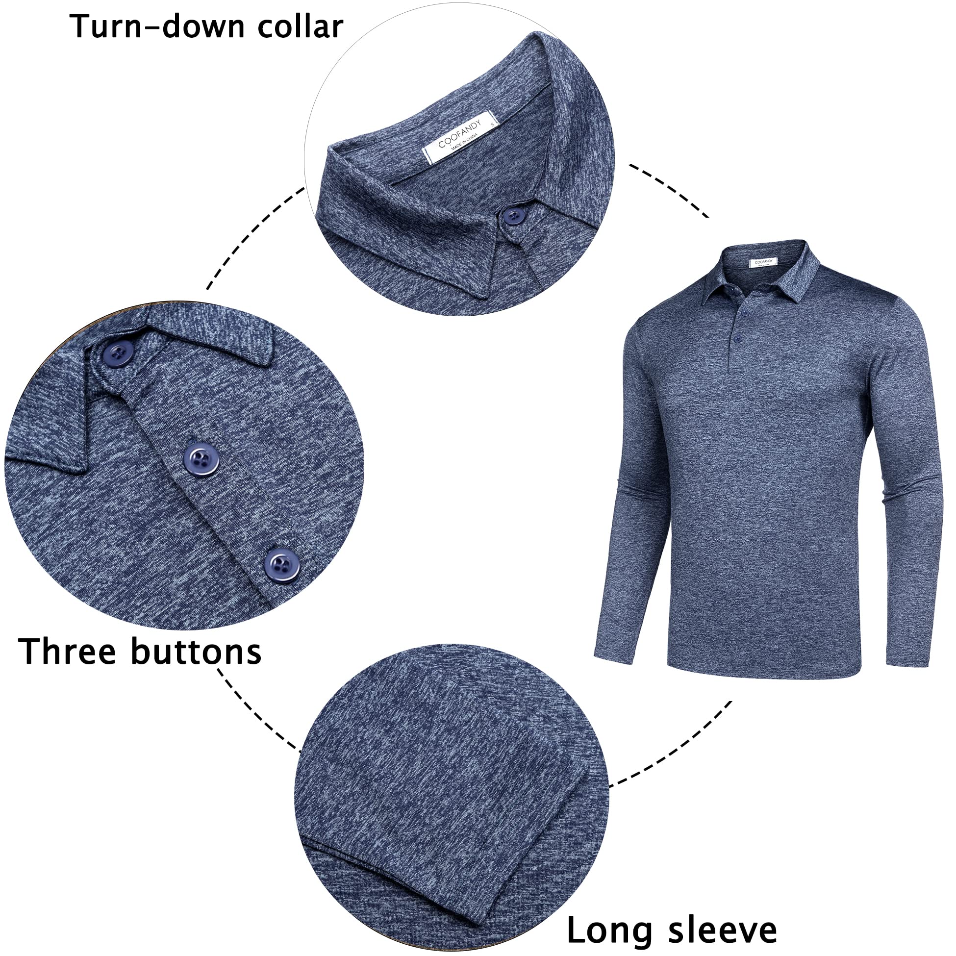 COOFANDY Men's Polo Shirt Quick Dry Long Sleeve Golf Polo Shirts Jersey Golf Shirt