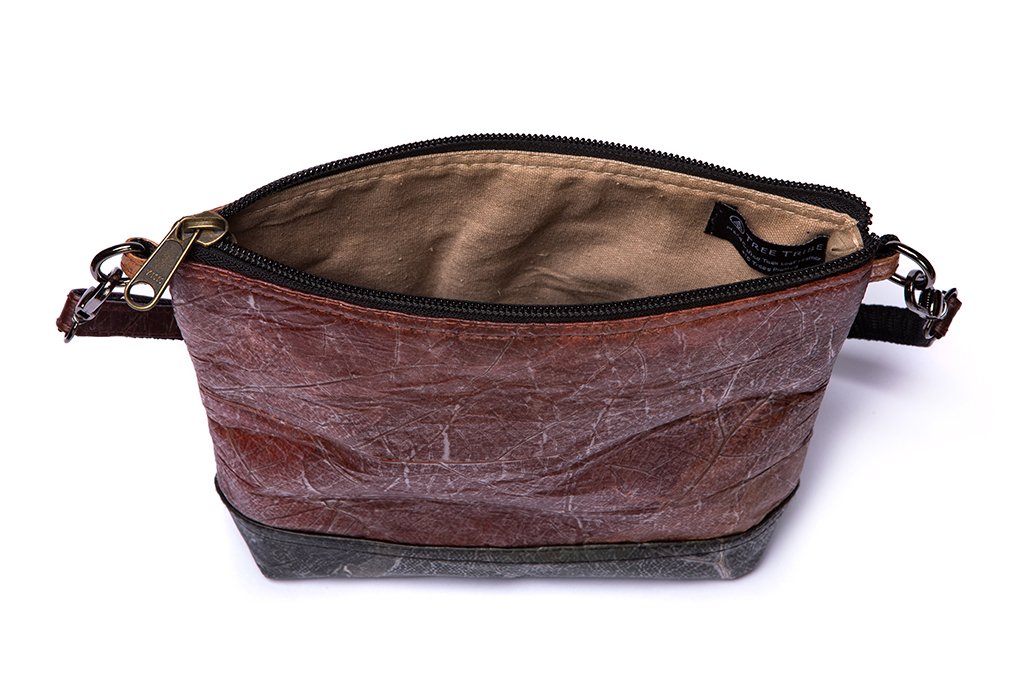Leaf Leather Shoulder Bag Womens Crossbody Purse, Adjustable - Ethical Fashion Handmade with Tree Leaves - Brown with Black Accent
