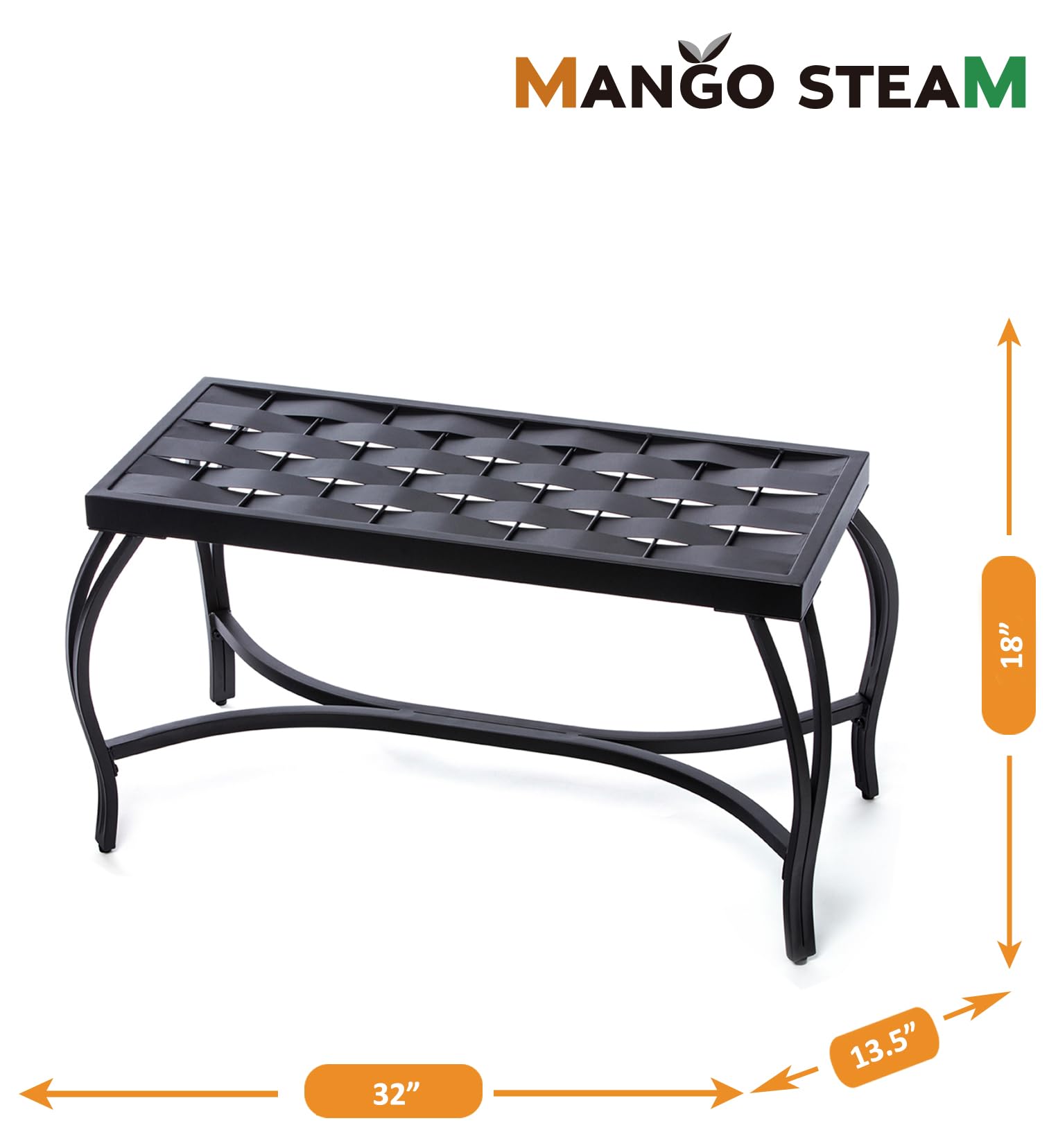Mango Steam Free Standing Patio Garden Weave Bench, Metal Charcoal Black