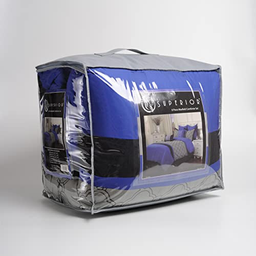 SUPERIOR Maxfield 8 Piece Embroidered Comforter Set, Queen, Blue