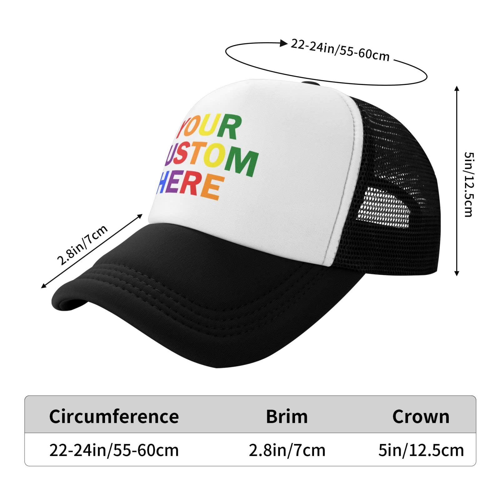 Custom Hat, Personalized Hat, Custom Trucker Hat, Design Your Own Hats with Text Logo Pictures Customized Mesh Hat Hip Hop Hats A-Black