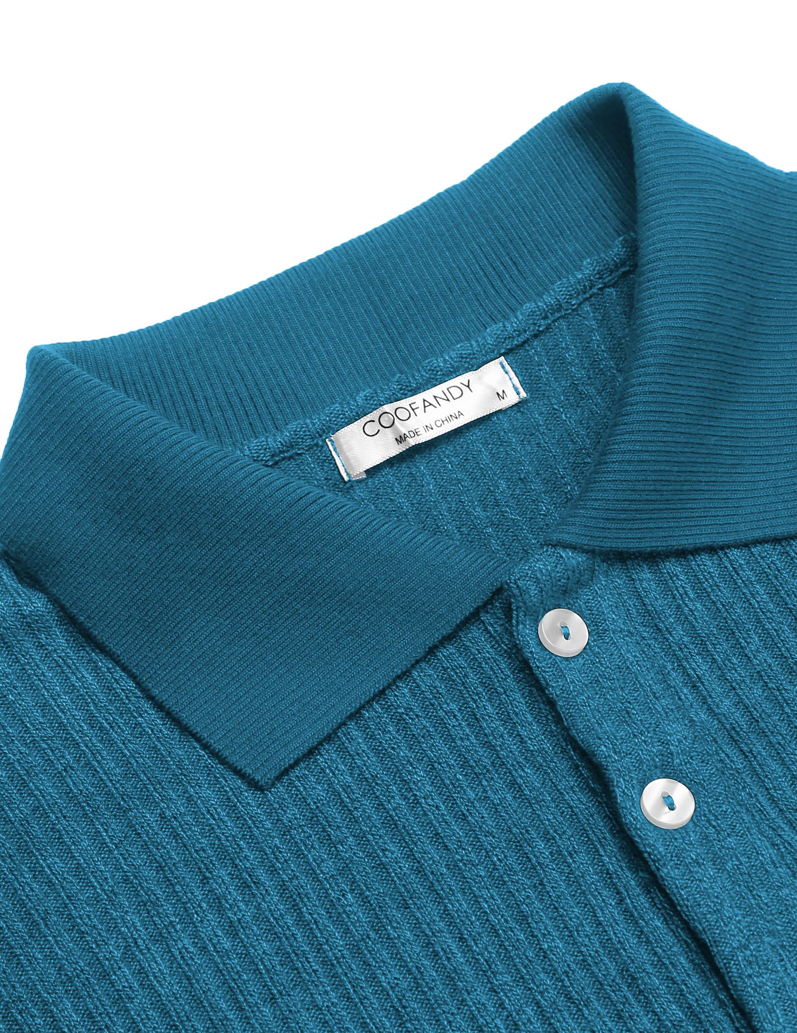 COOFANDY Mens Long Sleeve Polo Shirt Knit Pullover Golf Tops Sweater T Shirts Blue
