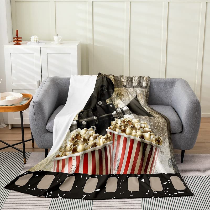 jejeloiu Movie Theater Plush Throw Blanket, Vintage Cinema Poster Design All Season,Bed Blanket for Kids Teens Popcorn Flannel Fleece Blanket Old Fashion Home Decor Bedroom Decor 40"x50"