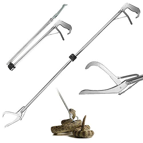 IC ICLOVER Snake Tong 52’’ Heavy Duty Professional Foldable Stainless Steel Snake Catcher Tools Reptile Grabber with Spring, Serrated Jaw, Self Lock Design-Perfect for Moving Rattle Snakes Reptiles