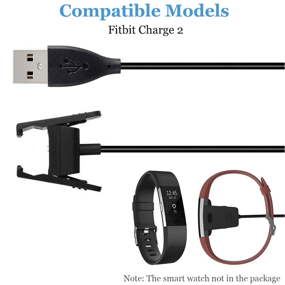 Charger Compatible with Fitbit Charge 2, Replacement USB Charging Cable Cord for Charge 2 Fitness Tracker (2 Pack, 100cm/3.3ft)