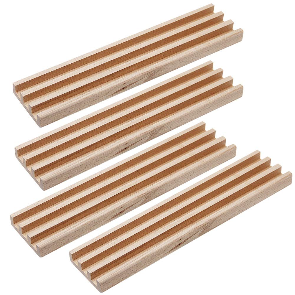 Lulu Home Domino Racks, 4 Professional Wood Domino Trays Premium Holder Racks Great for Mexican Train, Mahjong, Games