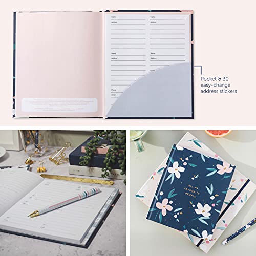 Busy B Large Address Book with Alphabetical tabs, Address Change Stickers & Pocket, Pretty Petals