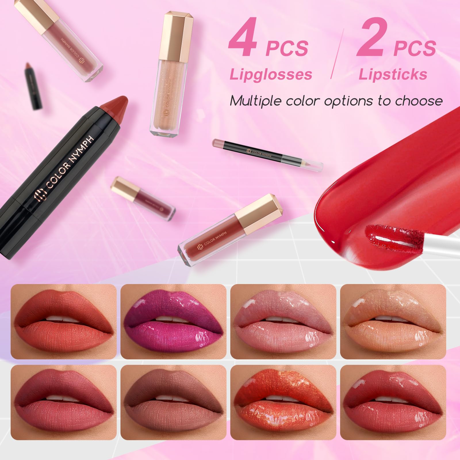 Color Nymph Beginner Makeup Kits For Teens With The Delicate Handbag Included Eyeshadow Palette Blushes Bronzer Highlighter Lipstick Brushes Mirror(Pink)