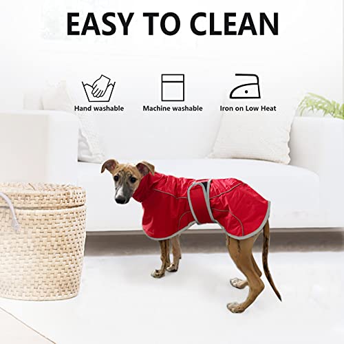 Greyhound Winter Coat, Whippet Coat with Padded Fleece Lining, Water Resistant Dog Jacket with Adjustable Bands and Reflective - Pink - XXLarge