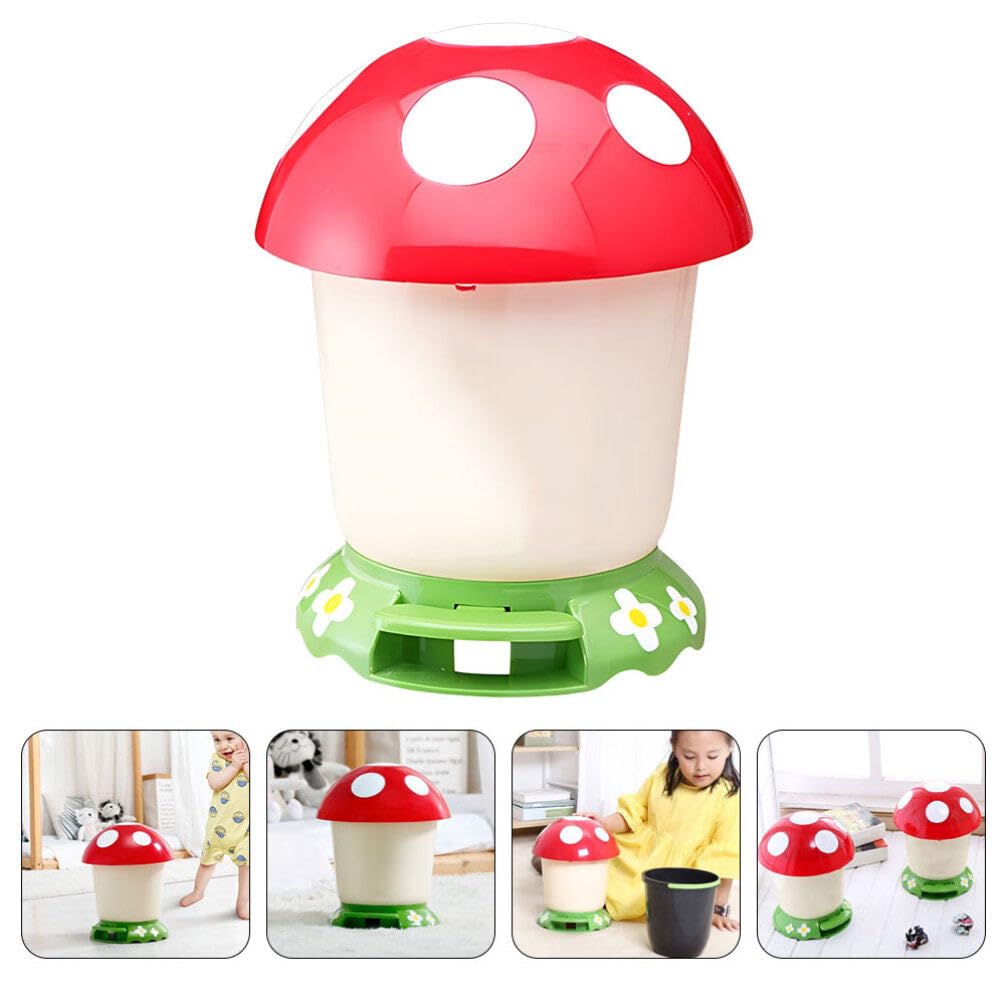 MAGICLULU Mushroom Trash Can with Foot Pedal Plastic Wastebasket Cute Garbage Container Bin Recycle Can for Kitchen Bedroom Living Room Bathroom Home Office Decoration