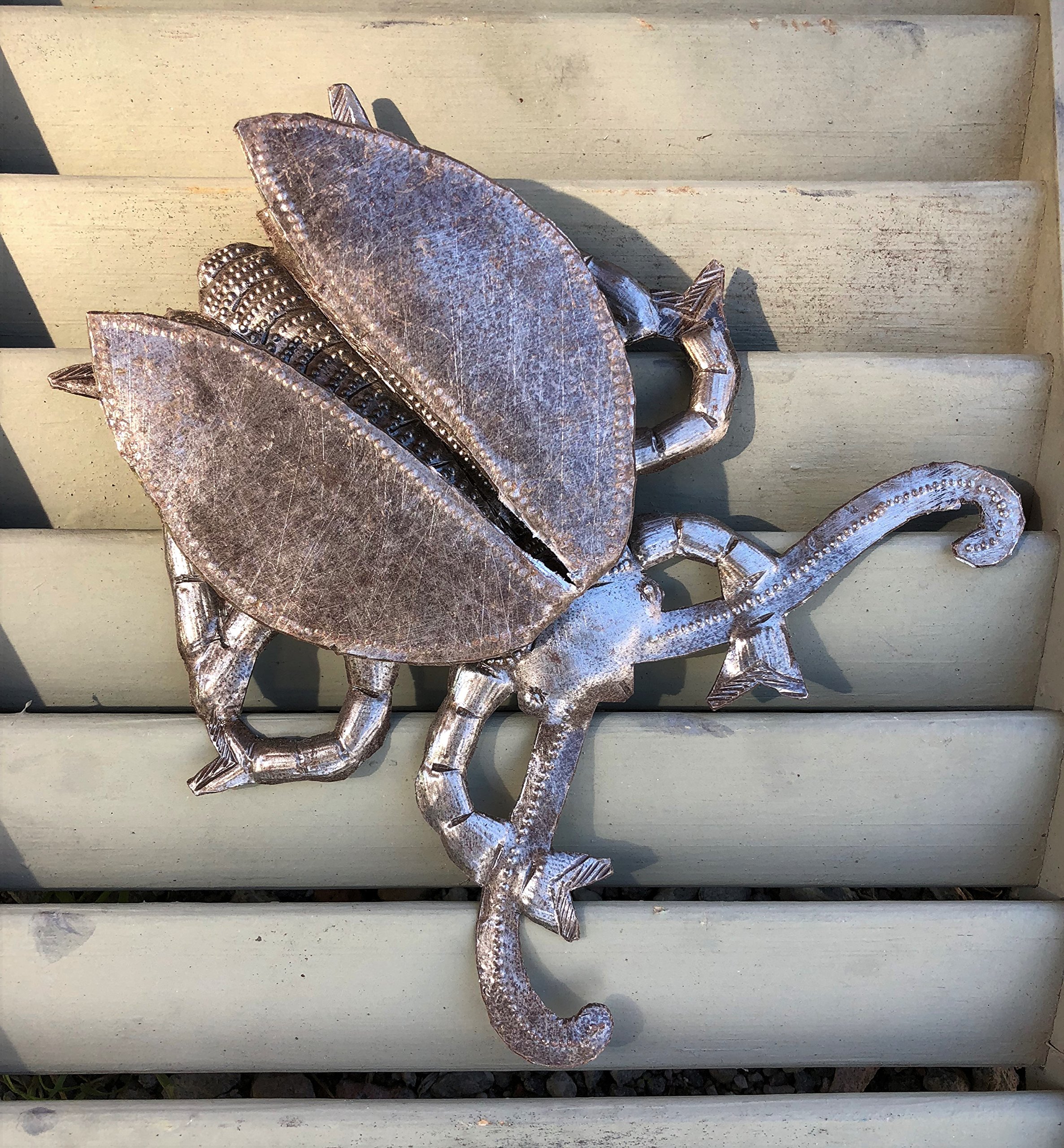 Metal Garden Beetle, Indoor and Outdoor Bugs, Handmade in Haiti, Backyard Fence Decor 5.5 in. x 6 in.