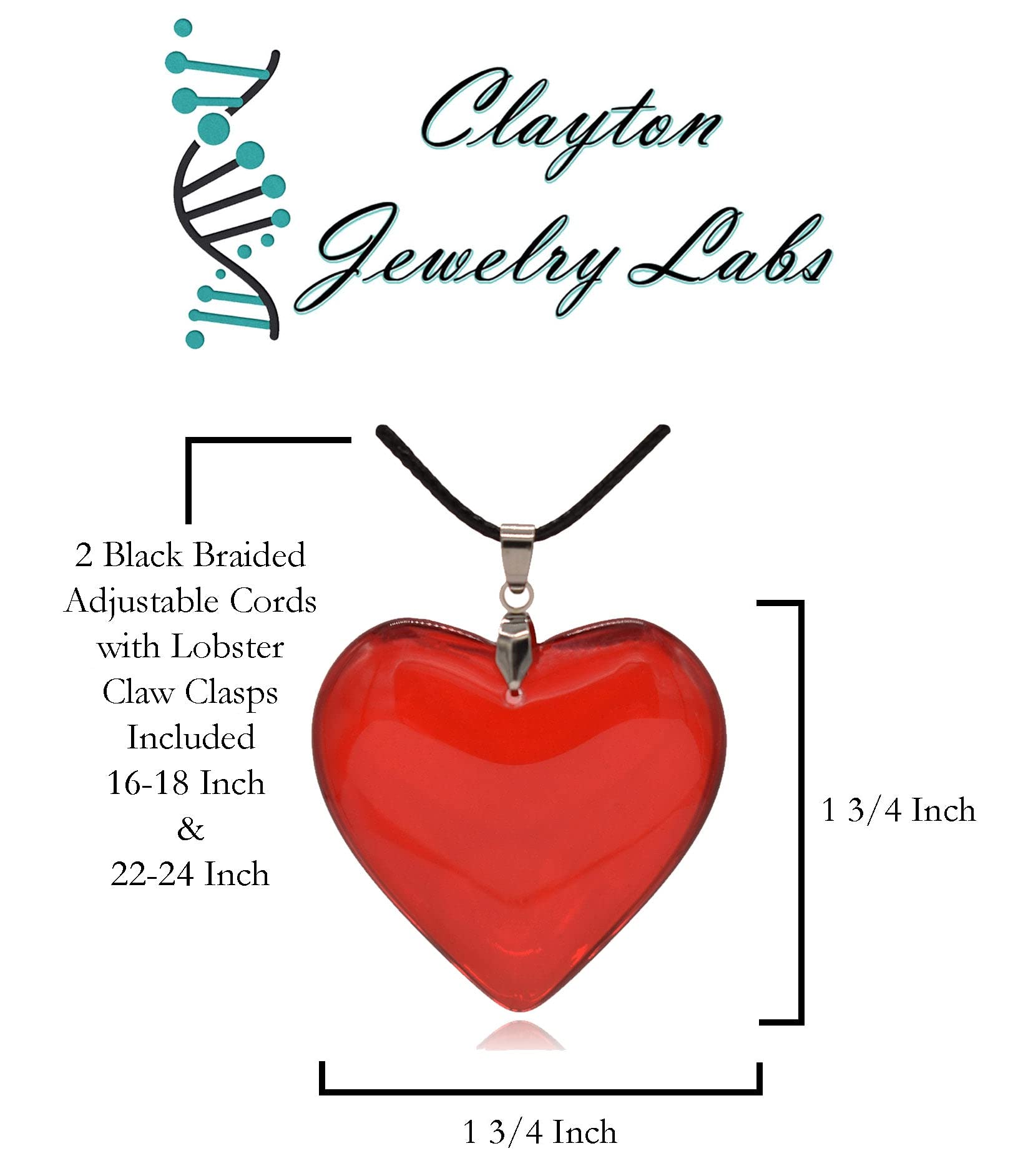 Clayton Jewelry Labs Semi-Transparent Solid Glass Heart Pendant Necklace (Large Purple)