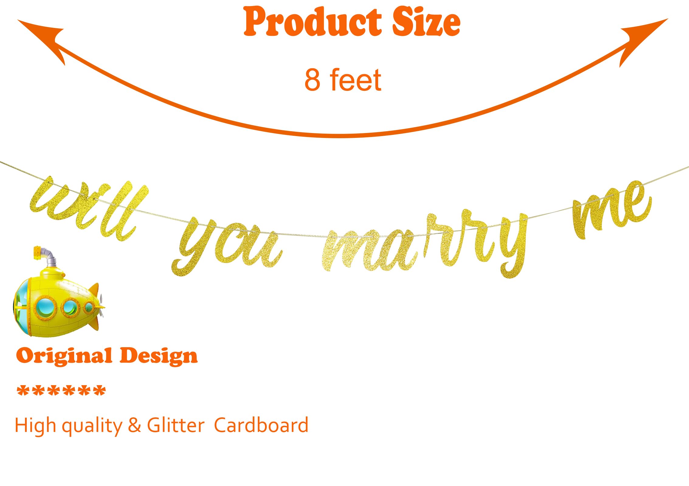 Etaredkj Gold Glitter Will You Marry Me Banner for Bachelorette Party Decor Bridal Shower Wedding Engagement Party Supplie