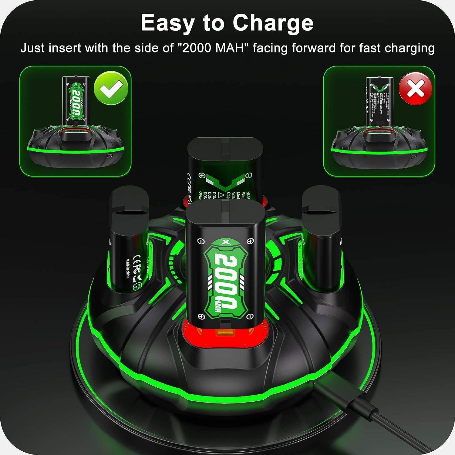 Charger for Xbox One Controller Battery Pack with 4 x 2000mAh USB Rechargeable Xbox One Battery Charger Station for Xbox Series X|S, Xbox One S/One X/One Elite Controllers-Accessories Kit for Xbox One