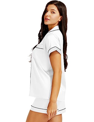 Lonxu Womens Satin Pajamas Set White S