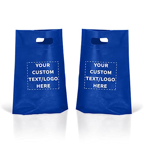 DISCOUNT PROMOS Custom Non-Woven Exhibition Tote Bags Set of 100, Personalized Bulk Pack - Perfect for Shopping, Grocery, Beach, Picnic - Blue