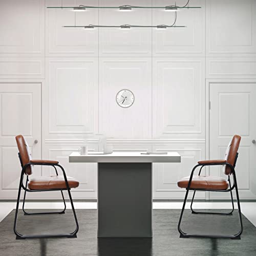 CLATINA Reception Chair with Sled Base and Bonded Leather Padded Armrests, Modern Style Guest Chair for Office Meeting Waiting Room Conference Desk, Brown (4 Pack)