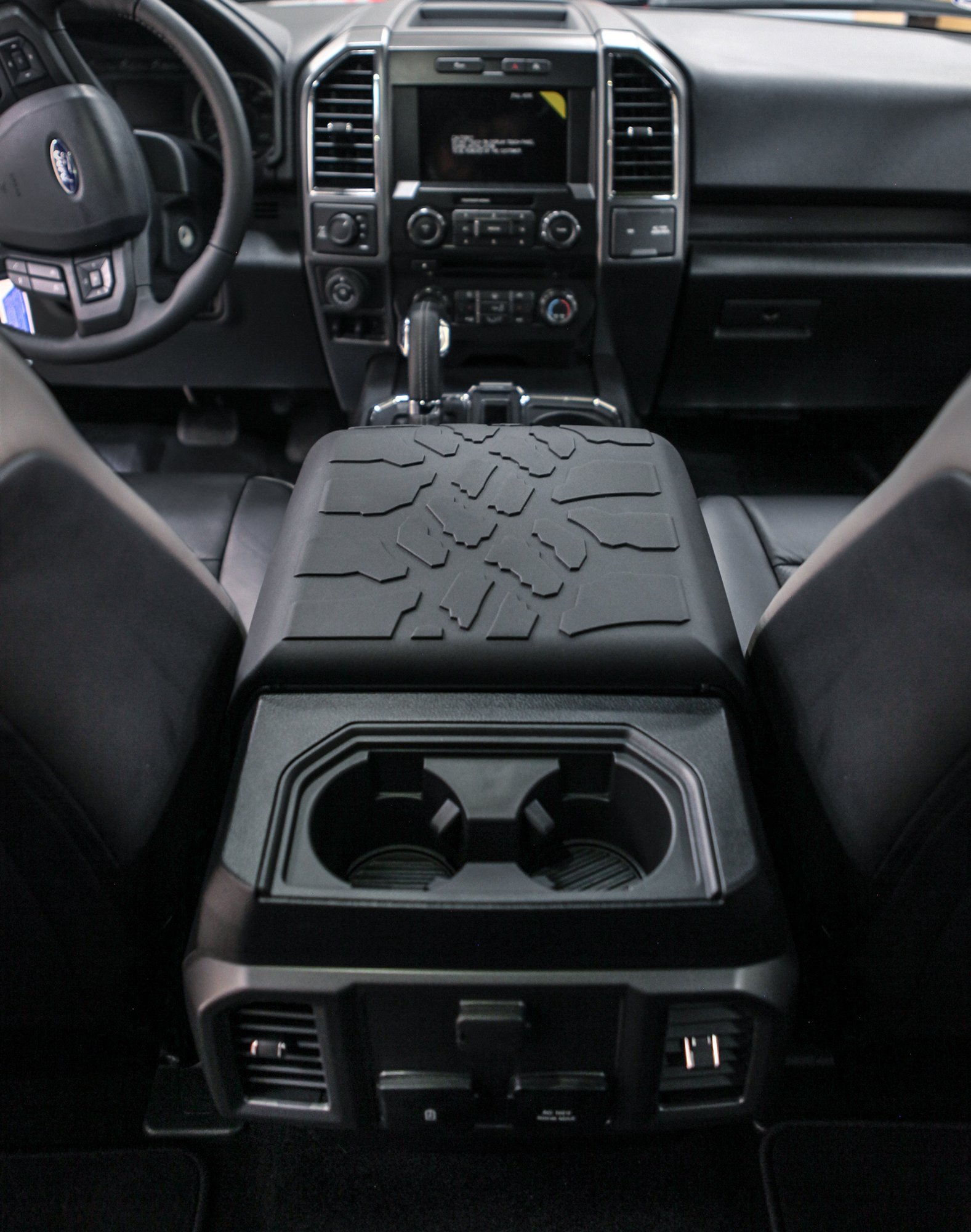 Boomerang® Tire Tread Armpad™ for Ford F150 (2015-2021) - Flow-Through Console Version - Center Console Armrest Cover