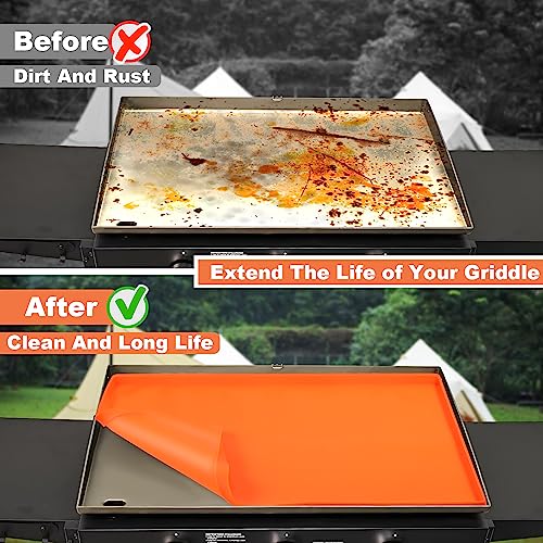 Griddle Mat Silicone for Blackstone 28 Inch Griddle, Food Grade Silicone Griddle Buddy Mat Cover, Heavy Duty Reusable Griddle Top Protector for All Season Outdoor, Extend Service Life - Orange