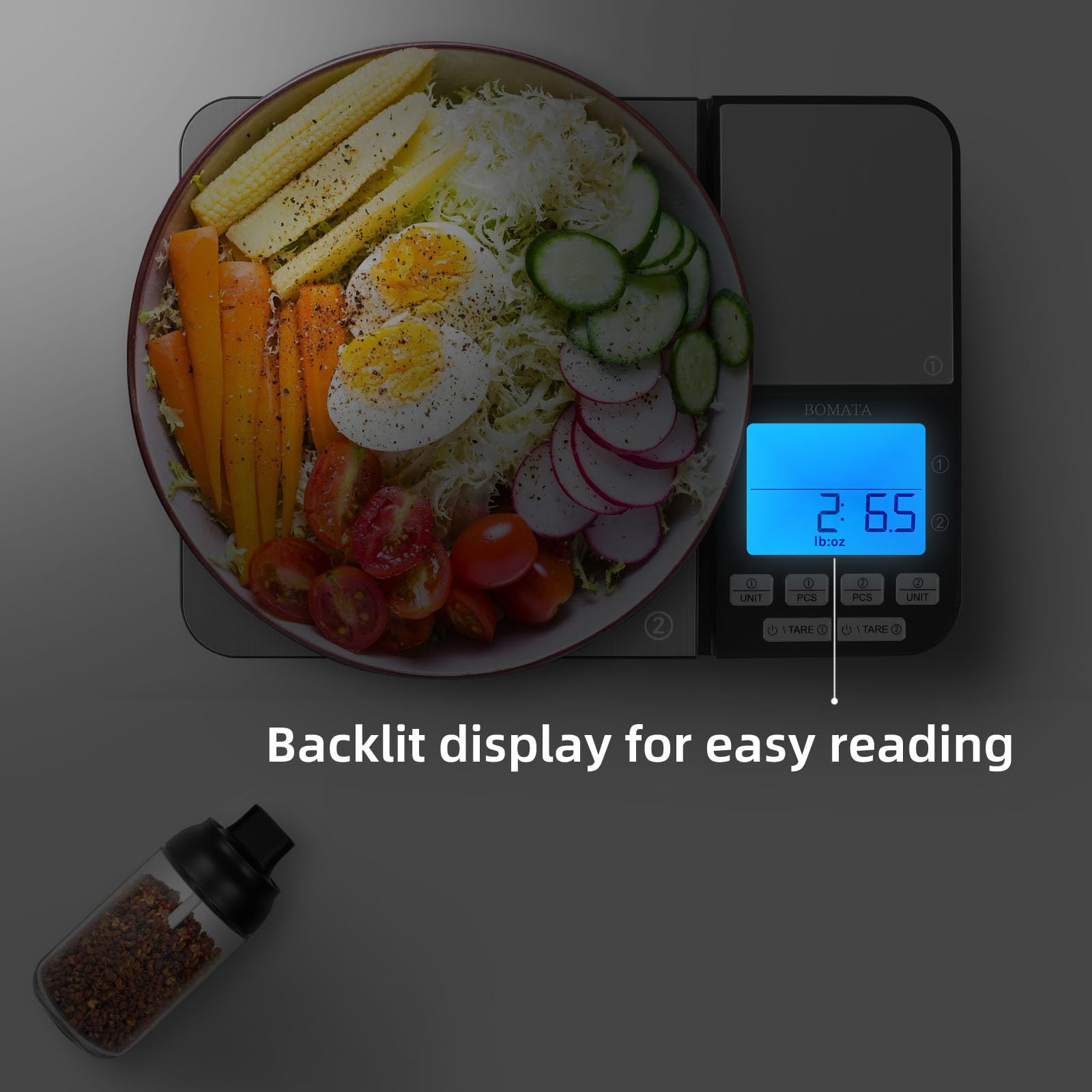 BOMATA Dual Platform Digital Kitchen Scale with Two Precision 0.1g & 0.01g/0.001oz, Max Capacity 11lb/5kg,Tare Function, Units Conversions, Dual-line LCD with Backlit, Stainless Steel, Black