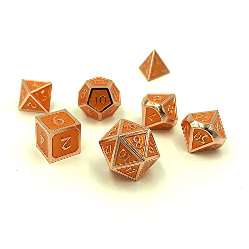 Metal Imperial Dice Set with Display Box | Metal Dice for Tabletop RPG Games Dungeons Dragons (Pumpkin Spice Orange Set)