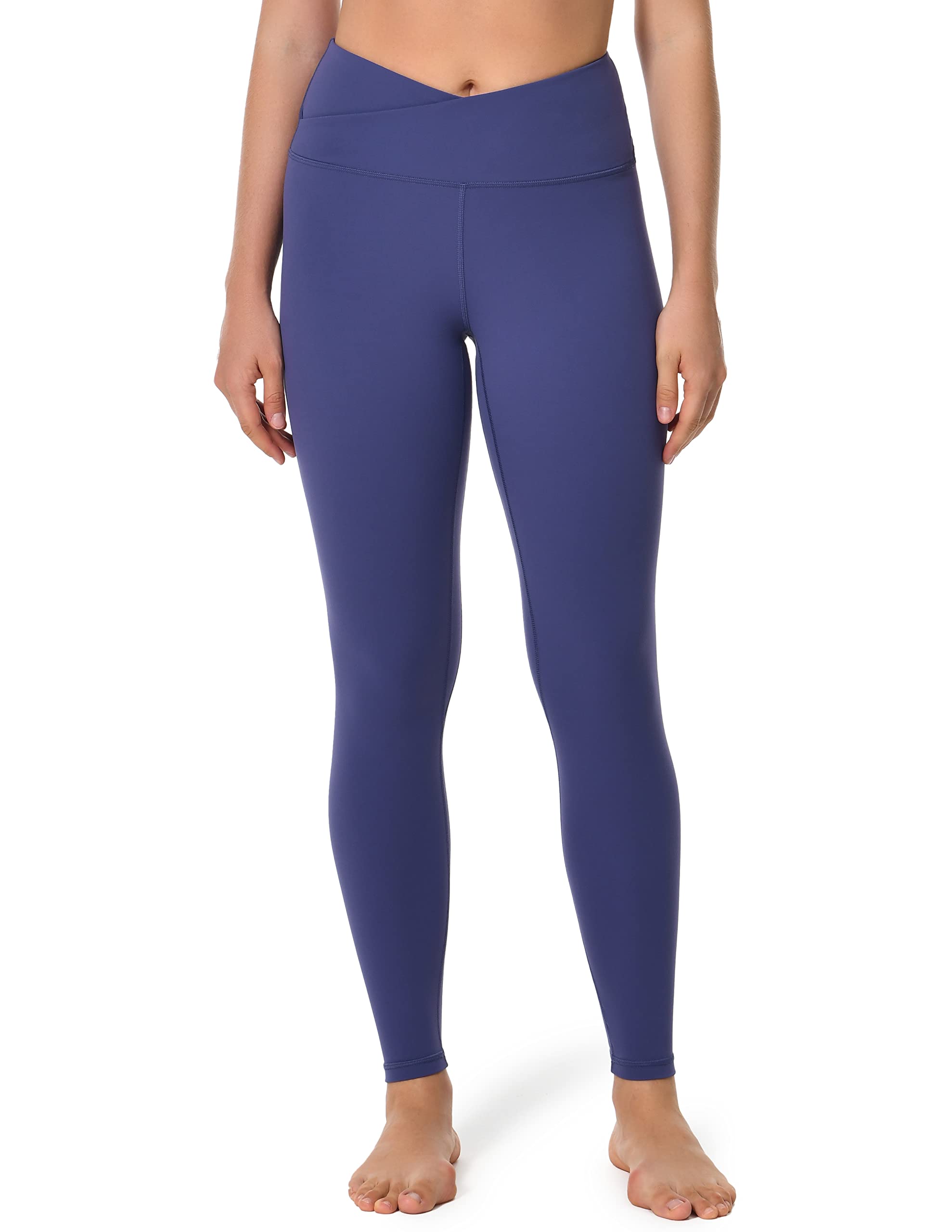 Colorfulkoala Women's Cross Waist Leggings with Pockets Full Length Yoga Pants (S, Violet Blue)